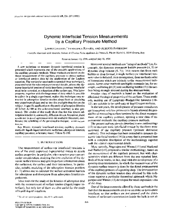 (PDF) Dynamic Interfacial Tension Measurements by a Capillary Pressure Method | Alberto ...