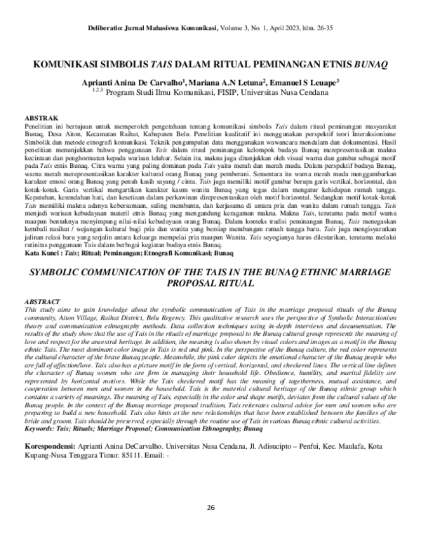 (PDF) Komunikasi Simbolis Tais Dalam Ritual Peminangan Etnis Bunaq