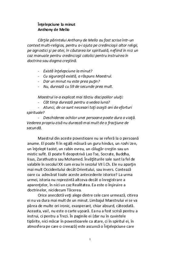 (PDF) Anthony de Mello - Intelepciune la minut