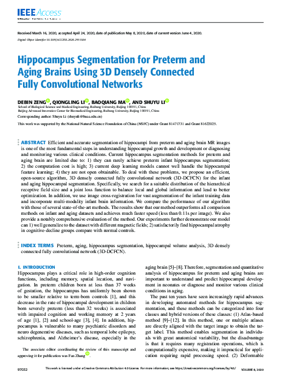 (PDF) Hippocampus Segmentation for Preterm and Aging Brains Using 3D Densely Connected Fully ...