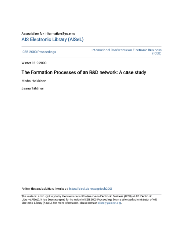 (PDF) The Formation Processes of an R&D network: A case study