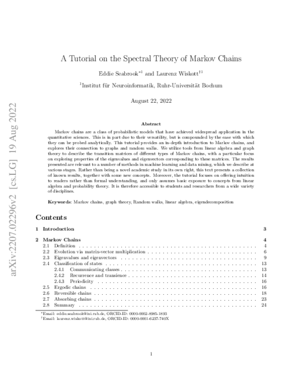 (PDF) A Tutorial on the Spectral Theory of Markov Chains