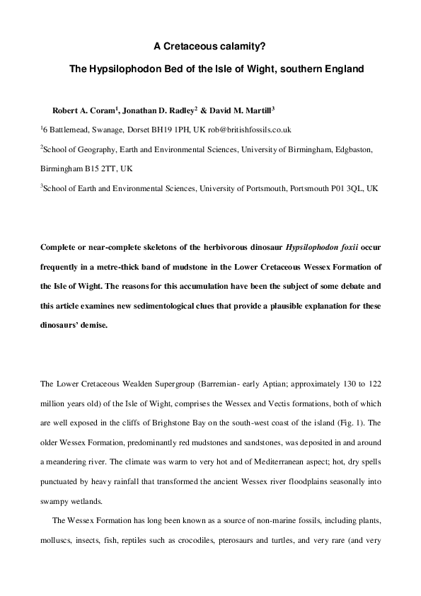 (PDF) A Cretaceous calamity? The Hypsilophodon Bed of the Isle of Wight ...