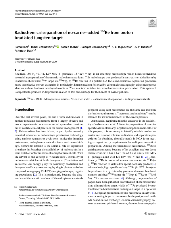 (PDF) Radiochemical separation of no-carrier-added 186Re from proton ...