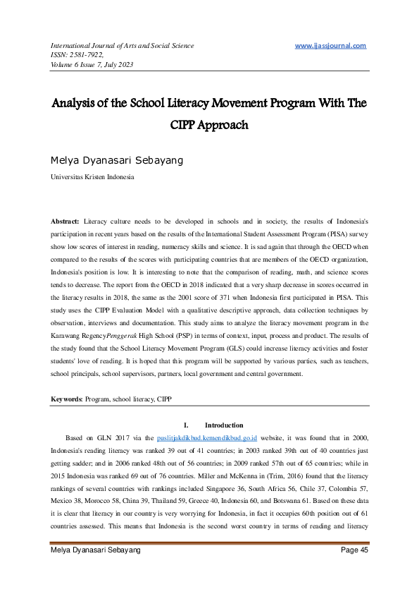 (PDF) Analysis of the School Literacy Movement Program With The CIPP ...