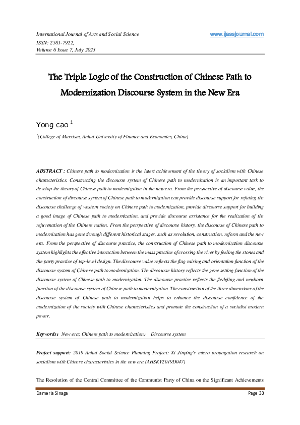 (PDF) Triple Logic in Constructing China's Modernization Discourse