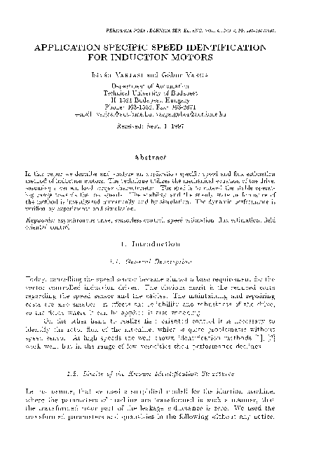 (PDF) Application Specific Speed Identification for Induction Motors