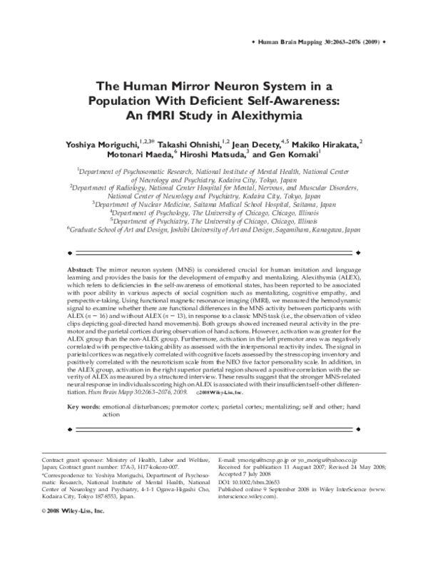(PDF) The human mirror neuron system in a population with deficient ...