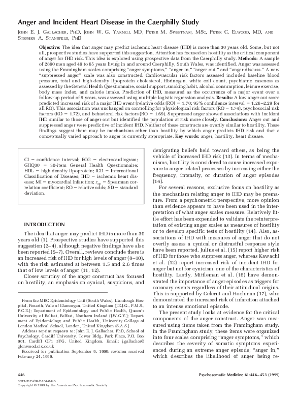 (PDF) Anger and Incident Heart Disease in the Caerphilly Study