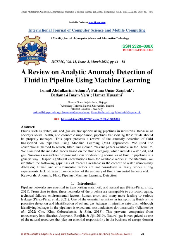 (PDF) A Review on Analytic Anomaly Detection of Fluid in Pipeline Using Machine Learning
