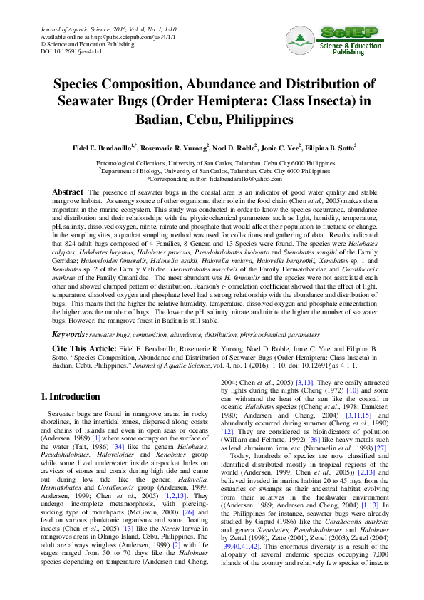 (PDF) Species Composition, Abundance and Distribution of Seawater Bugs (Order Hemiptera: Class ...