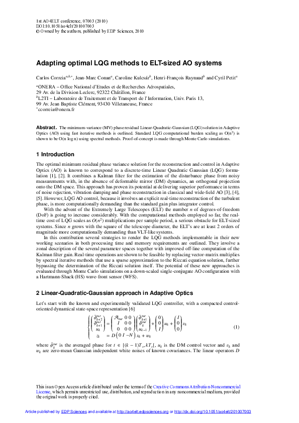 (PDF) Adapting optimal LQG methods to ELT-sized AO systems