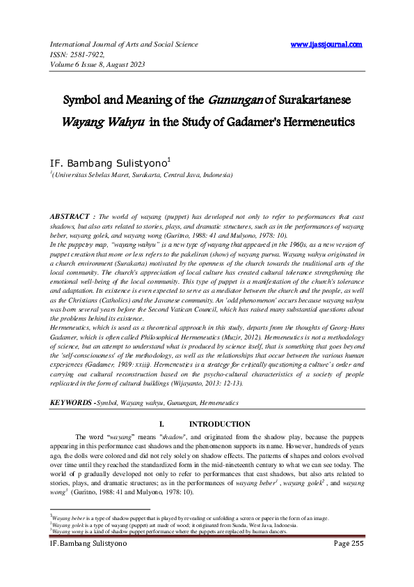 (PDF) Symbol and Meaning of the Gunungan of Surakartanese Wayang Wahyu ...