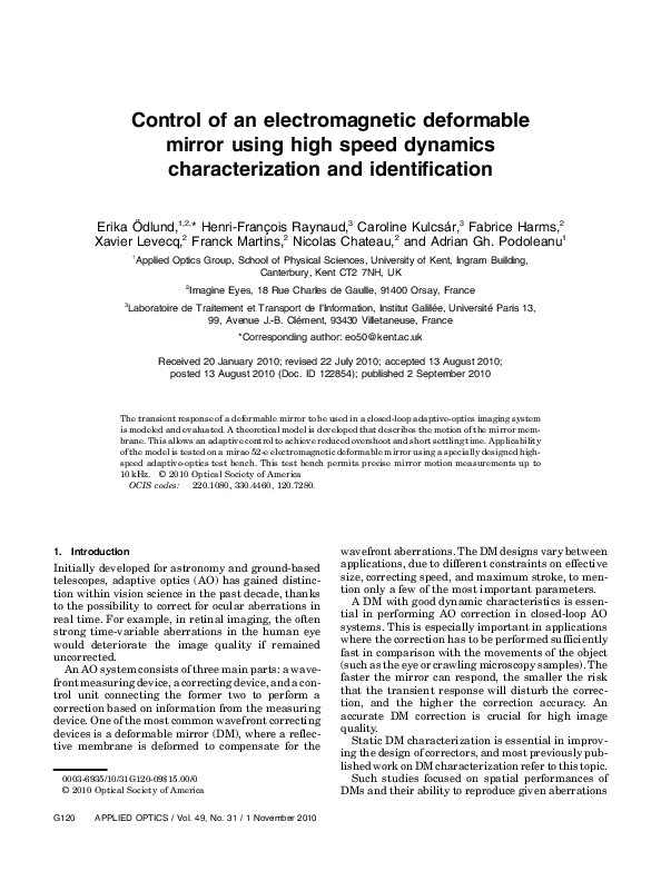 (PDF) Control of an electromagnetic deformable mirror using high speed ...