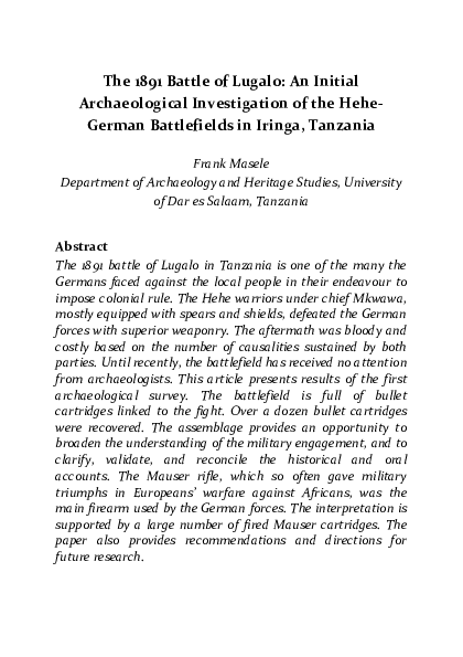 (PDF) The 1891 Battle of Lugalo: An Initial Archaeological ...