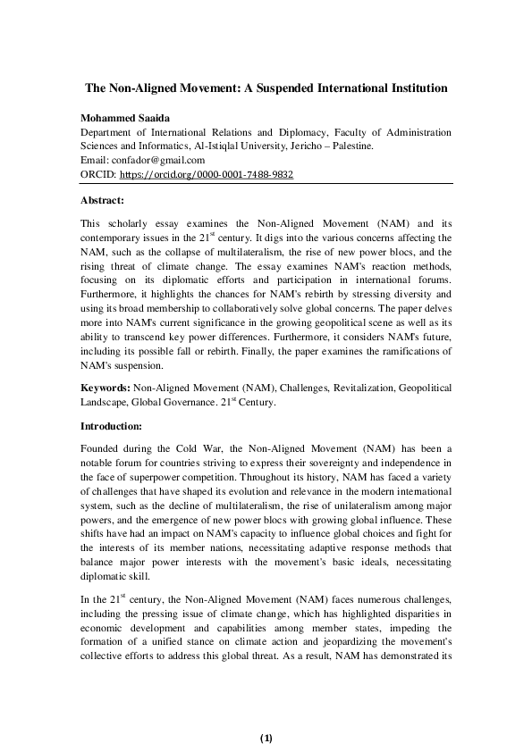 (PDF) The Non-Aligned Movement: A Suspended International Institution
