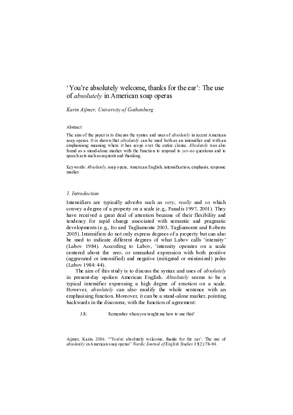 (PDF) ‘You’re absolutely welcome, thanks for the ear’: The use of ...