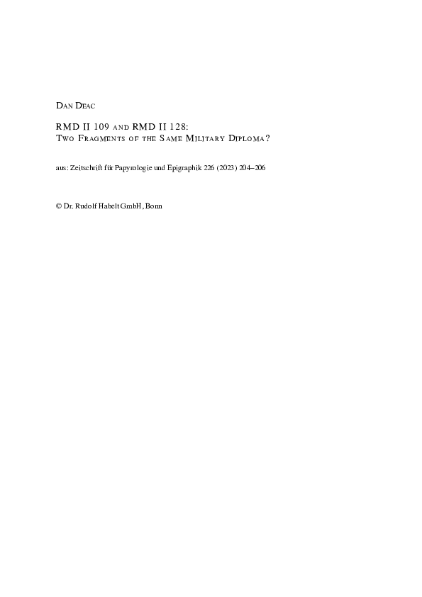 (PDF) Dan Deac, RMD II 109 and RMD II 128: Two Fragments of the Same ...