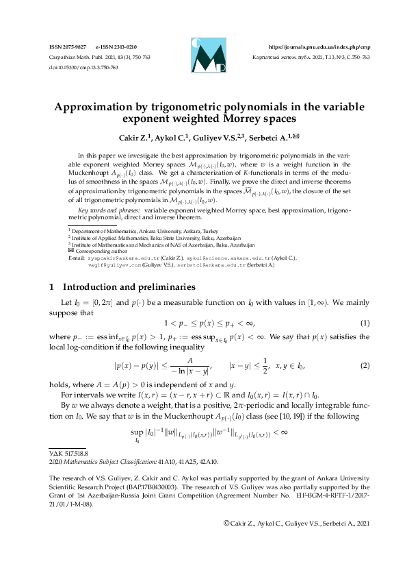 (PDF) Trigonometric Polynomial Approximation in Variable Exponent Morrey Spaces