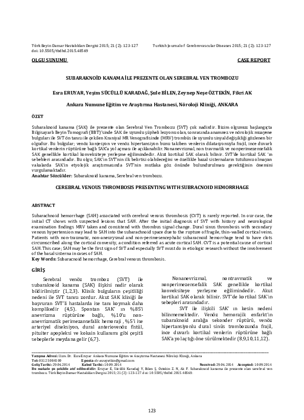 (PDF) Cerebral Venous Thrombosis Presenting with Subracnoid Hemorrhage