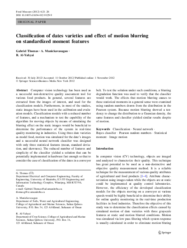 (PDF) Classification of dates varieties and effect of motion blurring ...