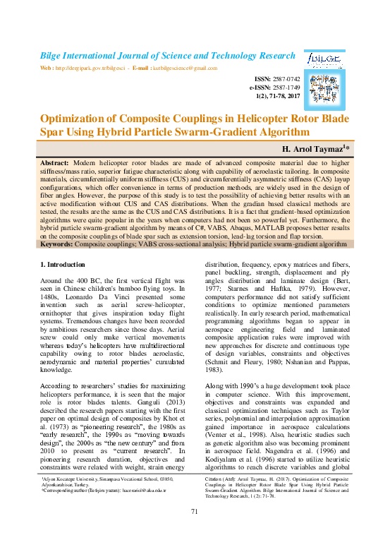 (PDF) Optimization of Composite Couplings in Helicopter Rotor Blade Spar Using Hybrid Particle ...