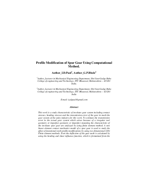 (PDF) Profile Modification of Spur Gear Using Computational Method