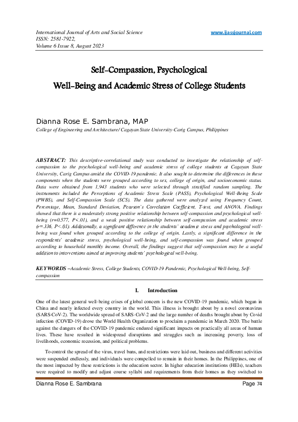 (PDF) Self-Compassion, Psychological Well-Being and Academic Stress of ...
