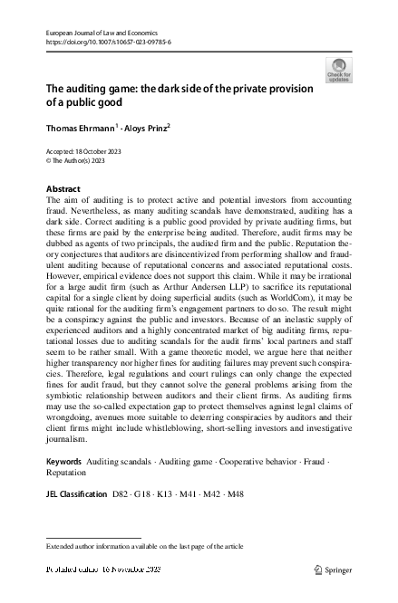 (PDF) The auditing game: the dark side of the private provision of a ...