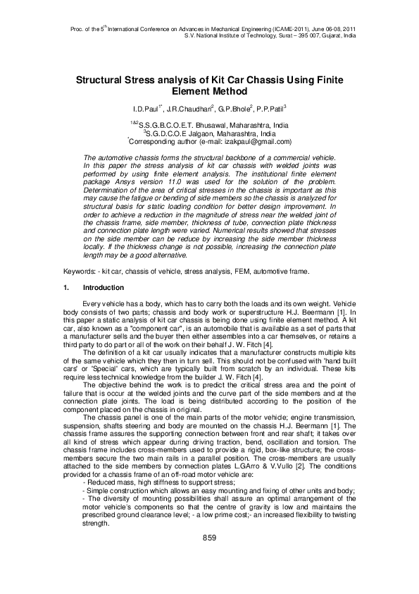 (PDF) Structural Stress analysis of Kit Car Chassis Using Finite Element Method