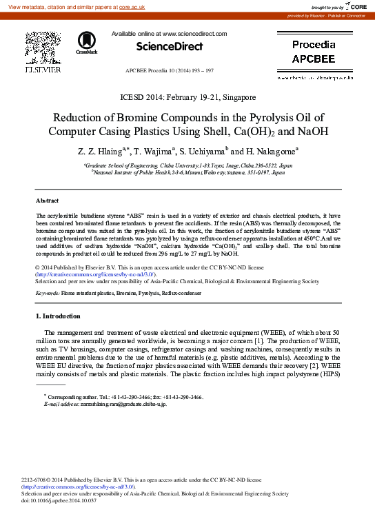 (PDF) Reduction of Bromine Compounds in the Pyrolysis Oil of Computer ...