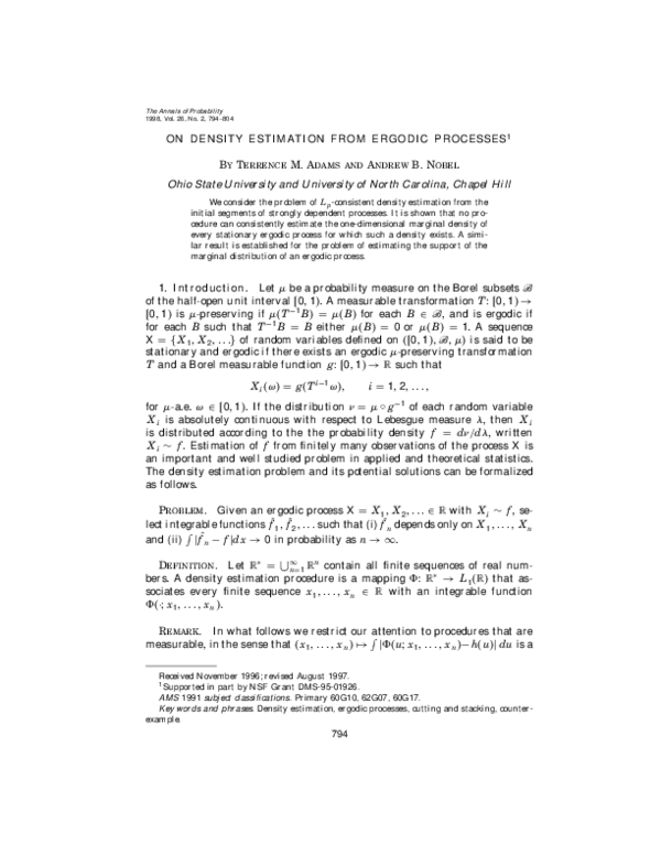 (PDF) On density estimation from ergodic processes