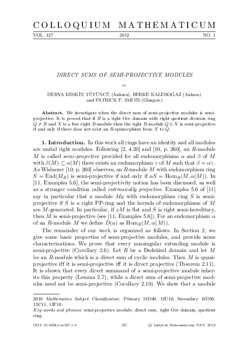 (PDF) Direct sums of semi-projective modules