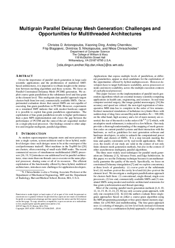 (PDF) Multigrain parallel Delaunay Mesh generation | Χρήστος Αντωνόπουλος - Academia.edu