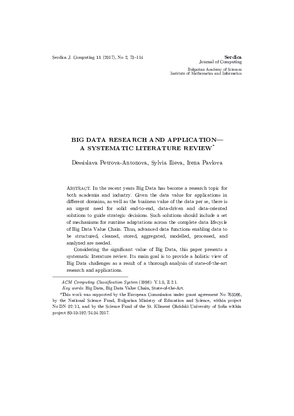 (PDF) Big Data Research and Application - A Systematic Literature Review