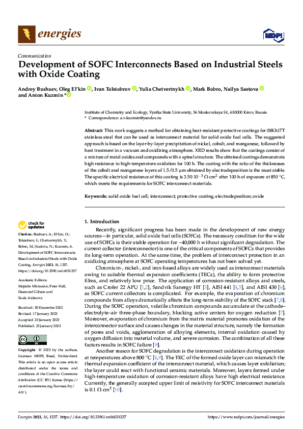 (PDF) Development of SOFC Interconnects Based on Industrial Steels with ...