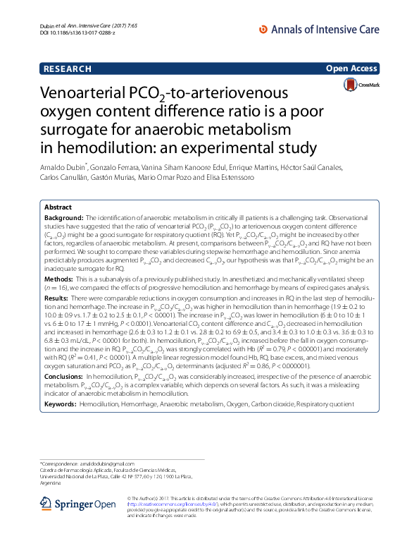 (PDF) Venoarterial PCO2-to-arteriovenous oxygen content difference ...