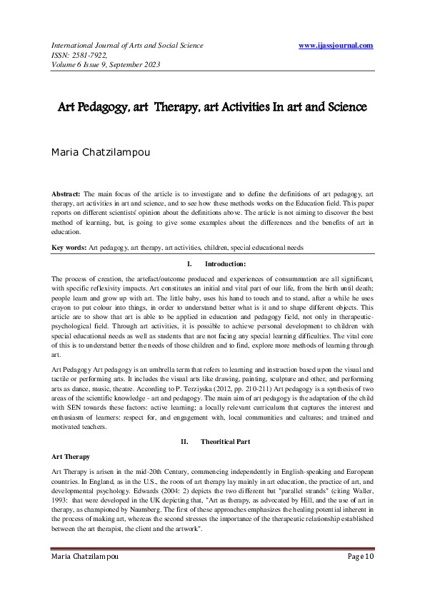 (PDF) Art Pedagogy, art Therapy, art Activities In art and Science