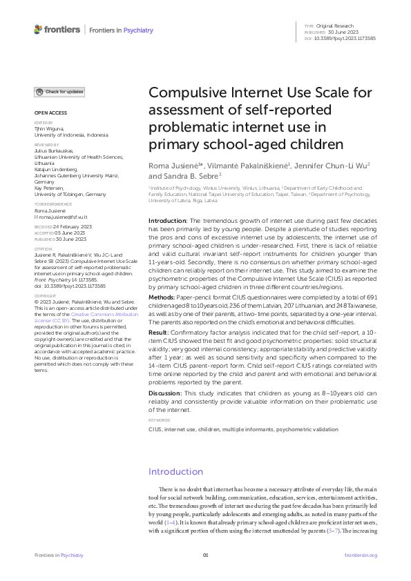 (PDF) Compulsive Internet Use Scale for assessment of self-reported ...