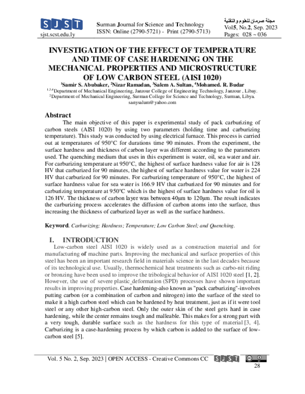(PDF) INVESTIGATION OF THE EFFECT OF TEMPERATURE AND TIME OF CASE ...