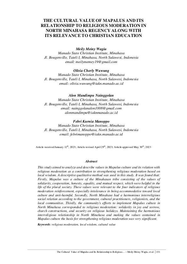 (PDF) The Cultural Value of Mapalus and Its Relationship to Religious ...