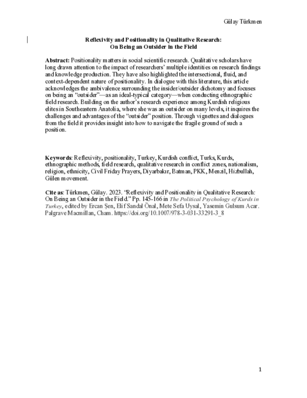 (PDF) Reflexivity and Positionality in Qualitative Research: On Being ...