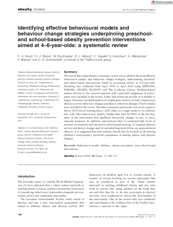 (PDF) Identifying effective behavioural models and behaviour change ...