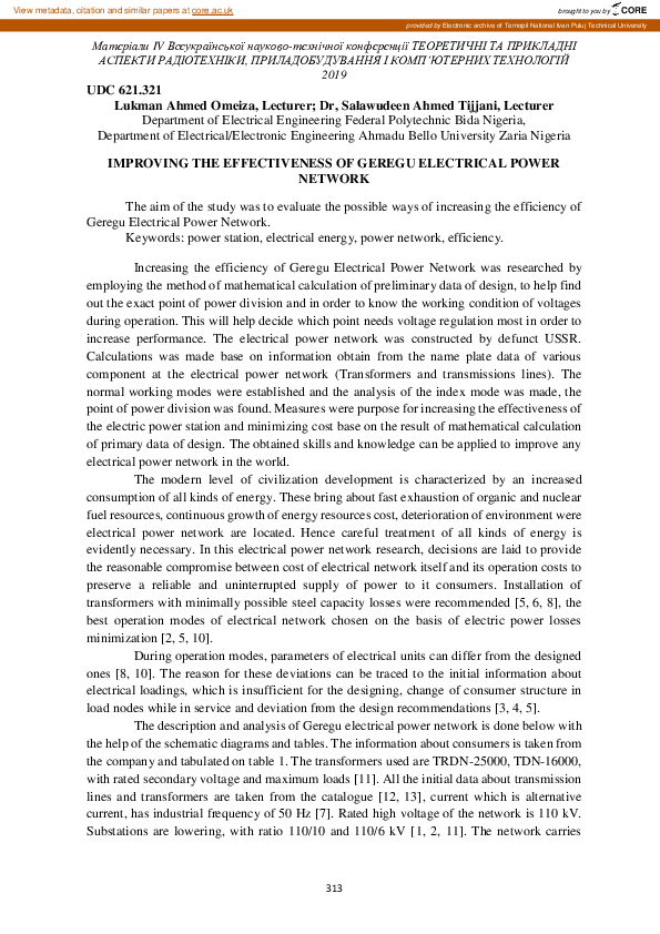 (PDF) Improving the effectiveness of Geregu ElectricaL Power Network