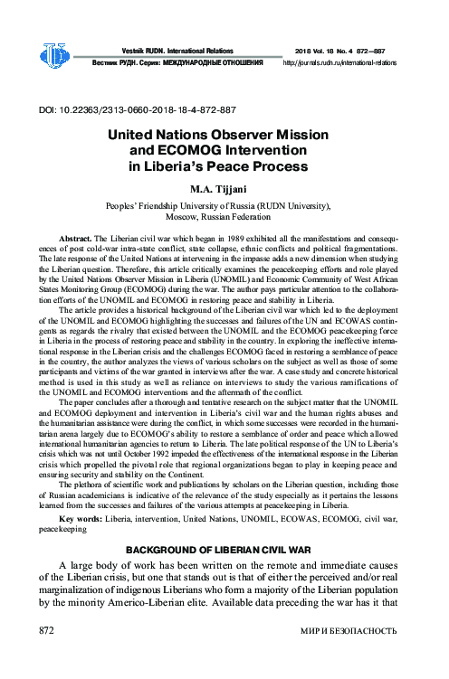(PDF) United Nations Observer Mission and ECOMOG Intervention in ...