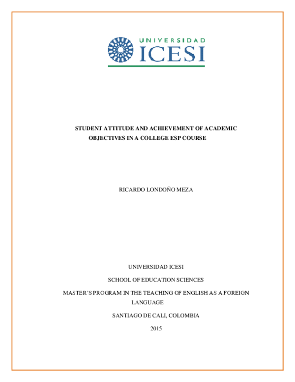 (PDF) Student attitude and achievement of academic objectives in a college esp course