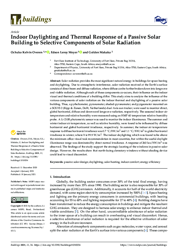 (PDF) Indoor Daylighting and Thermal Response of a Passive Solar ...