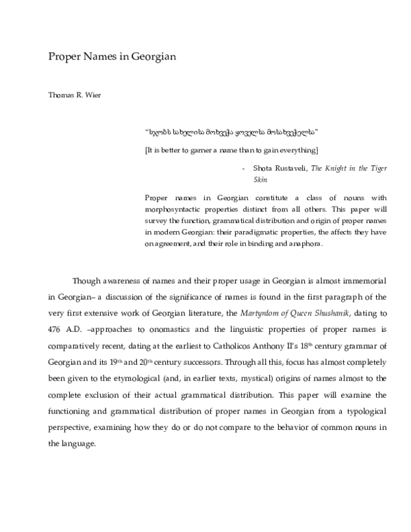 (PDF) Proper Names in Georgian