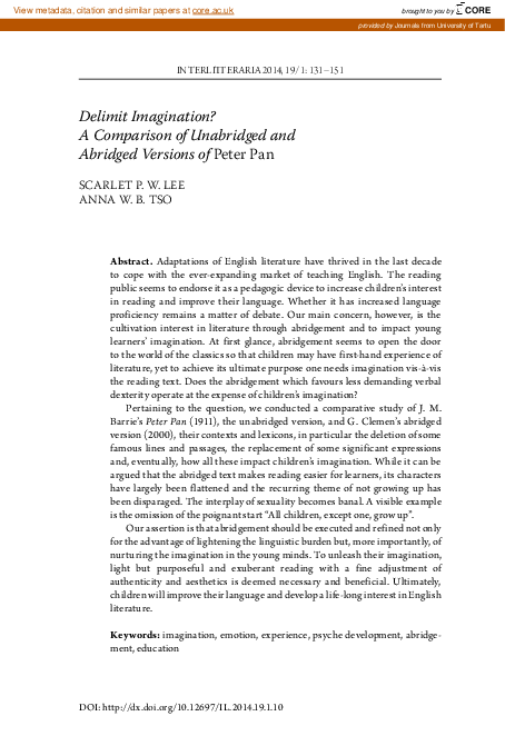 (PDF) Delimit Imagination? A Comparison of Unabridged and Abridged ...
