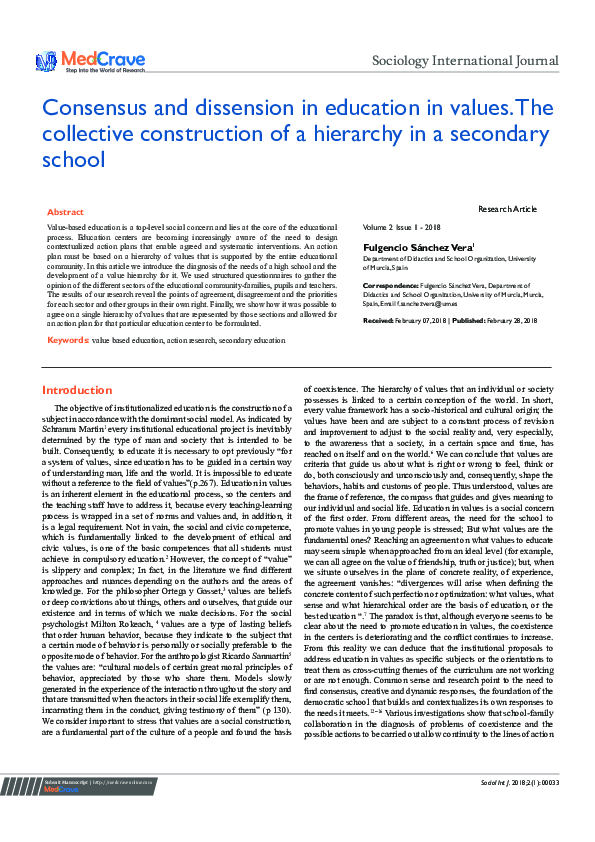 (PDF) Consensus and dissension in education in values. The collective ...